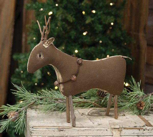 Primitive Fabric Standing Reindeer with Jingle Bells – Tressar Primitives